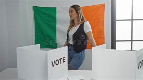 Young Attractive Blonde Woman Voting In An Irish Electoral College
