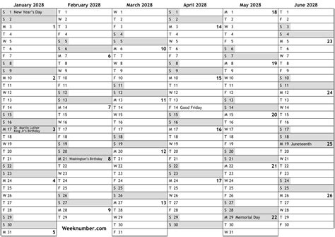 2028 Calendar With Holidays Printable