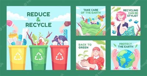 Colección De Publicaciones De Instagram De Ecología Y Conservación Del Medio Ambiente Vector