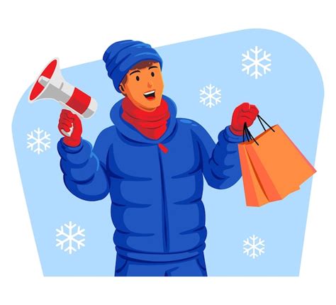 Premium Vector Man In A Winter Jacket With Winter Hat And Scarf