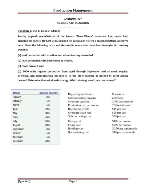Assignment Aggregate Planning Pdf