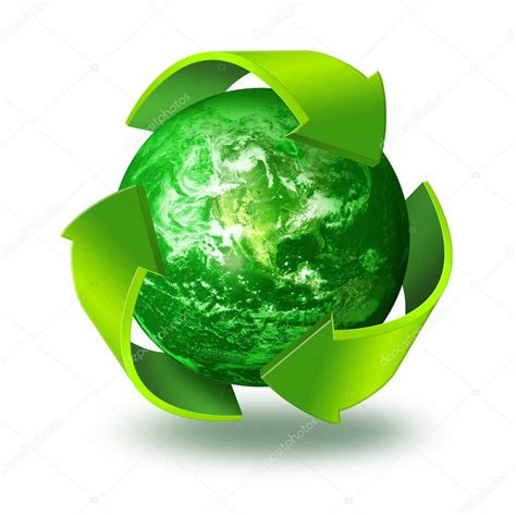 Símbolo De Tres Flechas Alrededor Del Planeta Verde Tierra Concepto De Reciclaje 3d Aislado