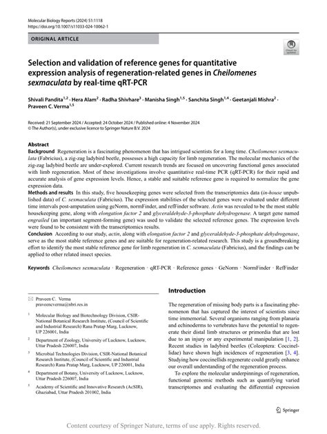 Selection And Validation Of Reference Genes For Quantitative Expression