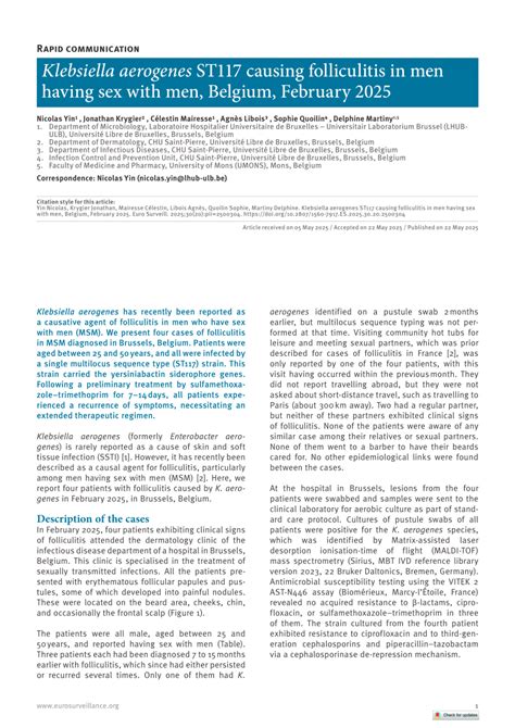 Pdf Klebsiella Aerogenes St117 Causing Folliculitis In Men Having Sex