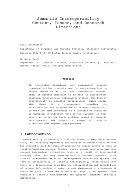 Pdf Semantic Interoperability Context Issues And Research Directions