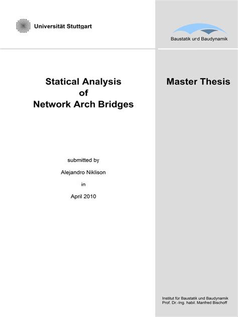 Statical Analysis Of Network Arch Bridges Niklison Thesis Pdf