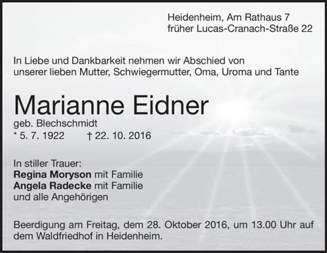 Traueranzeigen Von Marianne Eidner Trauerhzde
