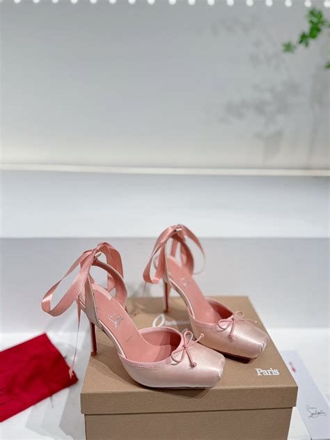 Christian Louboutin Pink Satin Ribbon Ballerina High Heel Pumps Size 35