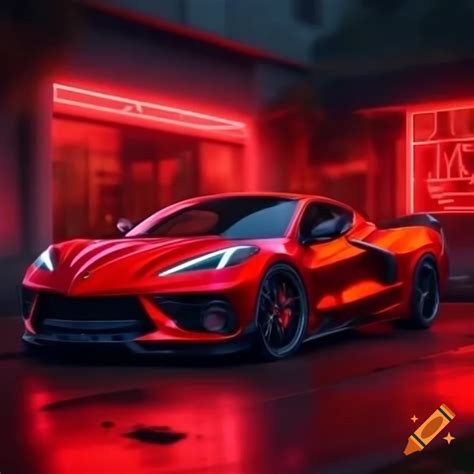 Corvette C8 Against A Red Neon Background On Craiyon