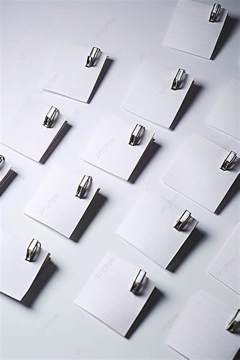 Paper Clipped Notepads And Small Papers Sitting In Rows Background
