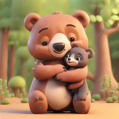 Premium Ai Image A Friendly Cartoon Bear Giving A Big Bear Hug To A