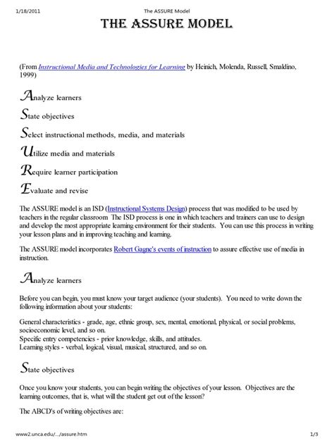 The Assure Model Pdf Instructional Design Learning