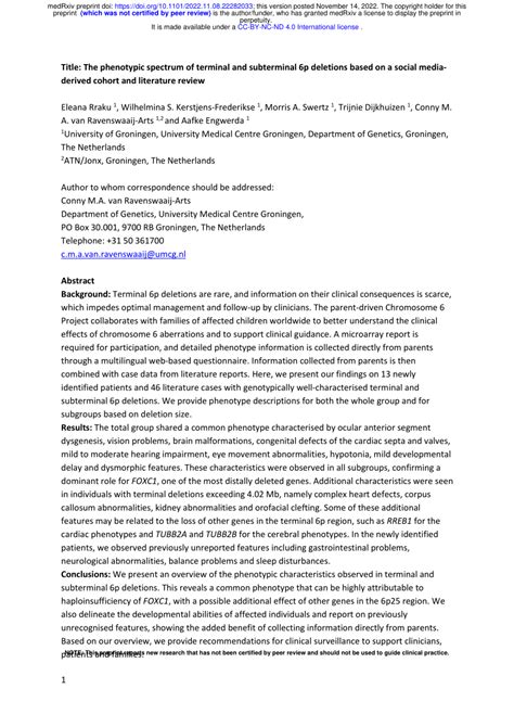 Pdf The Phenotypic Spectrum Of Terminal And Subterminal 6p Deletions