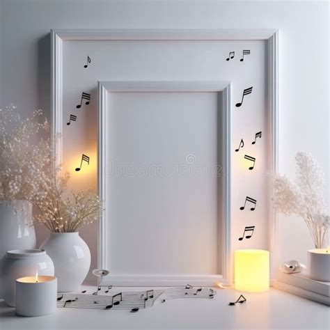 Marco Blanco Con Notas Musicales Y Velas Stock De Ilustración Ilustración De Blanco Cartel