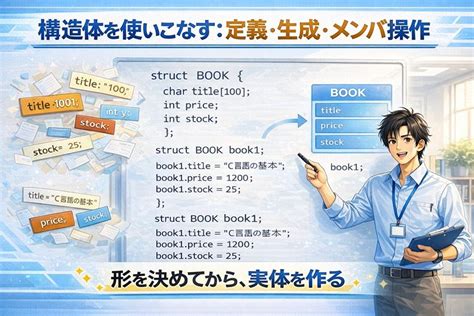 C言語入門｜構造体を使いこなす：定義・生成・メンバ操作の基本 C言語入門 PartⅡ 演習で学ぶプログラミング