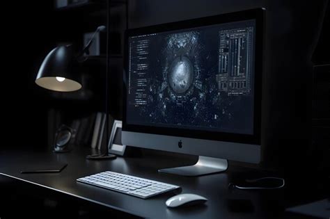 Premium Ai Image Computer Monitor And Keyboard On Table In Dark Room D Rendering