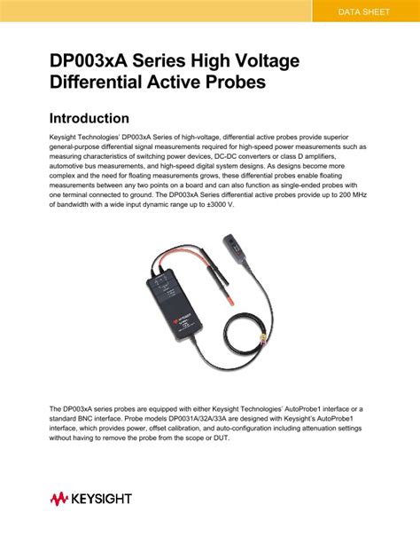 dp003xa series high voltage differential active probes pdf asset page