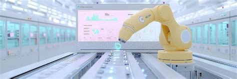 Yellow Robotic Arm Inspecting With Data On Screen Stock Illustration Illustration Of