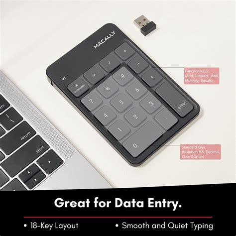 Macally Wireless Number Pad For Laptop Slim 24g Usb Number Keypad
