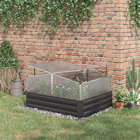 Outsunny Galvanized Raised Garden Bed With Crop Cage Plant Protection