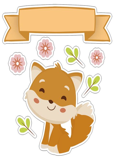 Linda Raposinha Com Faixa Decorativa Para Topo De Bolo Png