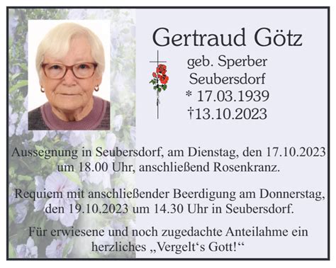 Gertraud Götz 17031939 13102023 Seubersdorf Seubersdorf