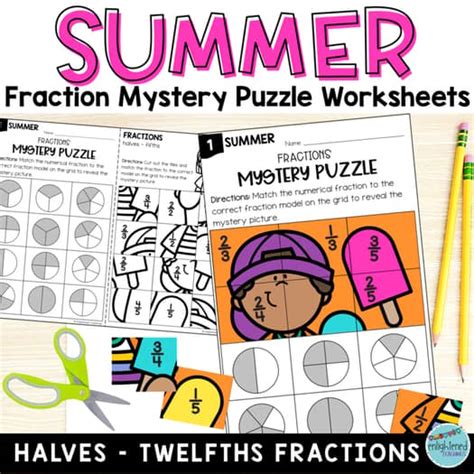 Summer Fraction Worksheets Summer Fraction Mystery Picture Fraction