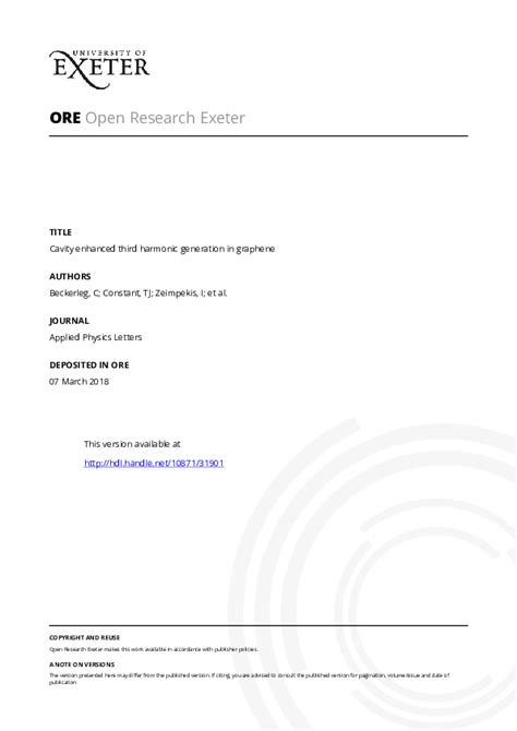 Pdf Cavity Enhanced Third Harmonic Generation In Graphene