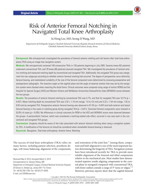 Pdf Risk Of Anterior Femoral Notching In Navigated Total Knee Arthroplasty