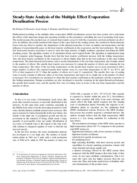 Pdf Steady State Analysis Of The Multiple Effect Evaporation