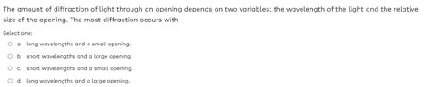 Solved The Amount Of Diffraction Of Light Through An Opening
