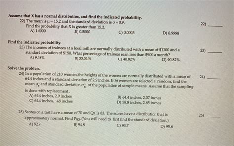 Solved Assume That X Has A Normal Distribution And Find The