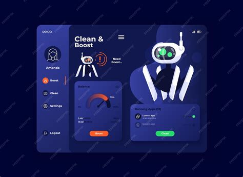 Premium Vector Clean And Boost Tablet Interface Vector Template Mobile App Page Night Mode