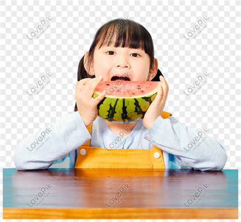 수박 먹는 어린 소녀 Png 일러스트 무료 다운로드 Lovepik