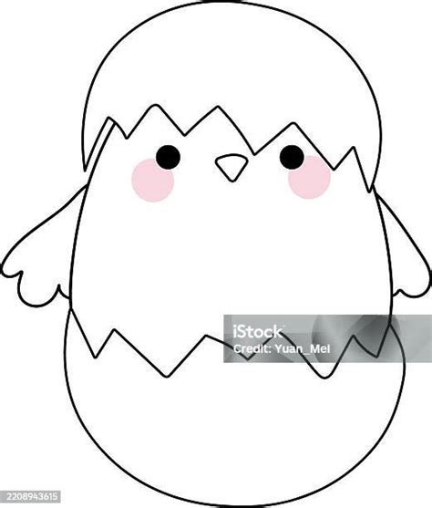 달걀에서 부화하는 귀여운 아기 병아리 금이 간 껍질 개요 만화 그림 아이들을 위한 부활절 색칠 공부 페이지 검은색에 대한 스톡