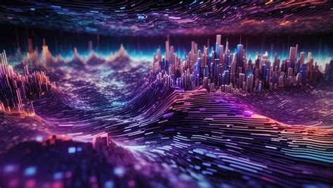 Premium Ai Image Vibrant Data Scape Abstract Landscape Of Flowing Information In Deep Blues