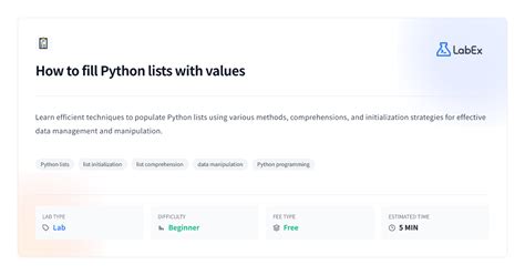 how to fill python lists with values labex