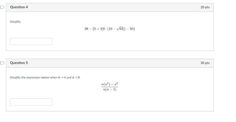 Solved Question 4 Simplify 29− 53 8⋅10−64 −50 Question