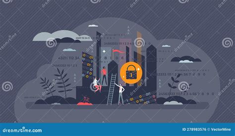 Cybersecurity As Information And Personal Data Protection Tiny Person Concept Stock Vector