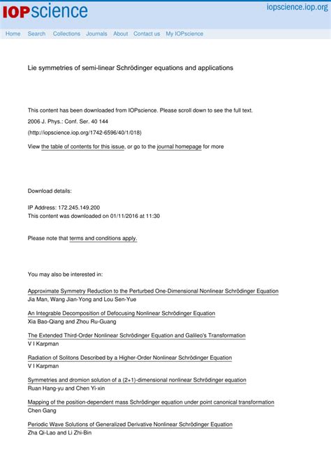 Pdf Lie Symmetries Of Semi Linear Schrödinger Equations And Applications