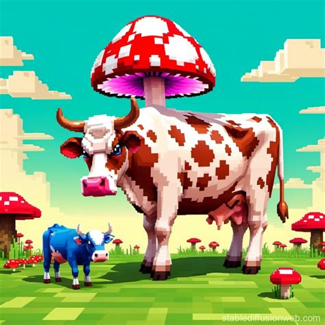 Minecraft Mushroom Cow On The Moon Surface In Color Prompts Stable