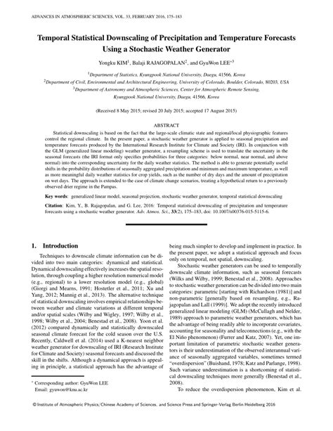 Pdf Temporal Statistical Downscaling Of Precipitation And Temperature