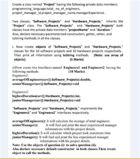Solved Create a class named "Project" having the following | Chegg.com
