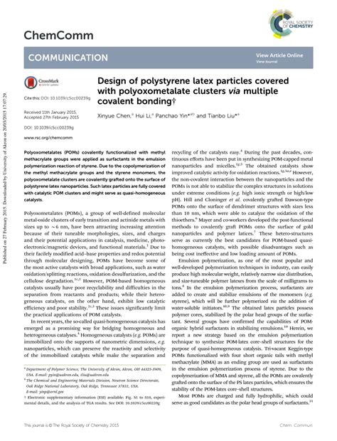 Pdf Design Of Polystyrene Latex Particles Covered With