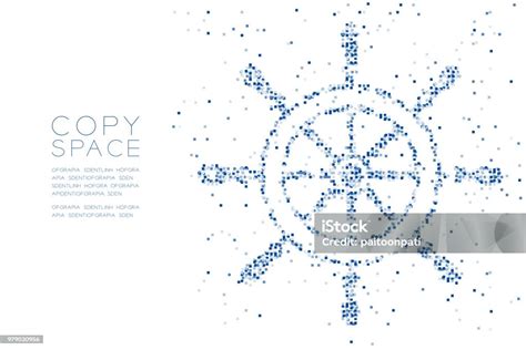 개요 기 광장 상자 픽셀 패턴 배 스티어링 휠 모양 수 산 및 해양 생명 컨셉 디자인 블루 복사 공간 벡터 Eps 10와 흰색 배경에 색 그림 0명에 대한 스톡 벡터 아트