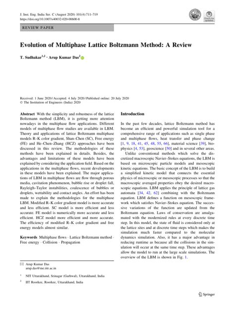 Evolution Of Multiphase Lattice Boltzmann Method A Review Pdf Soft Matter Physics