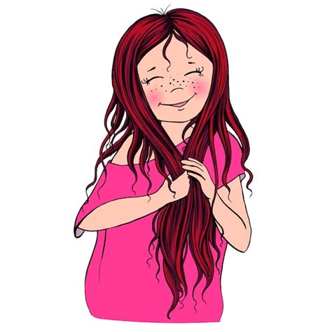 Premium Vector Cute Girl Holding Her Hair
