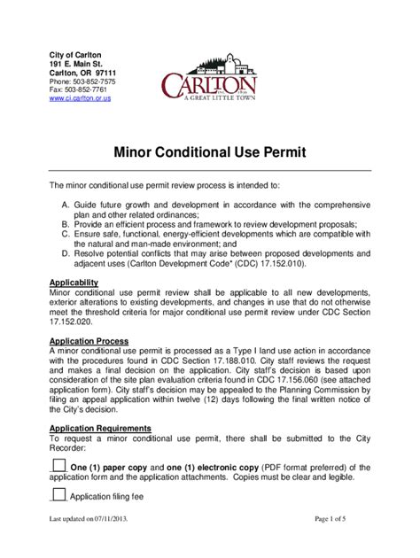 Fillable Online The Minor Conditional Use Permit Review Process Is