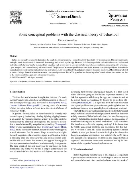 Pdf Some Conceptual Problems With The Classical Theory Of Behaviour