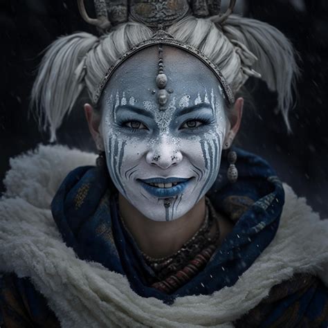 Premium Ai Image A Woman With A White Face And Blue Eyes And A White